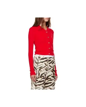 GANNI Ribbed V-neck Cardigan - Red
