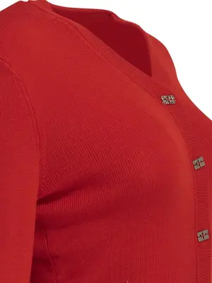 GANNI Ribbed V-neck Cardigan - Red