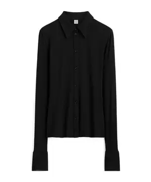 TOTEME Fitted Jersey Blouse With Mother-of-pearl Buttons - Black