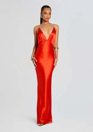 Retrofete Arianell Satin Maxi Gown With Gemstone Detail - Geranium