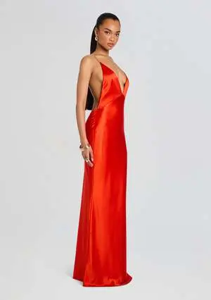 Retrofete Arianell Satin Maxi Gown With Gemstone Detail - Geranium