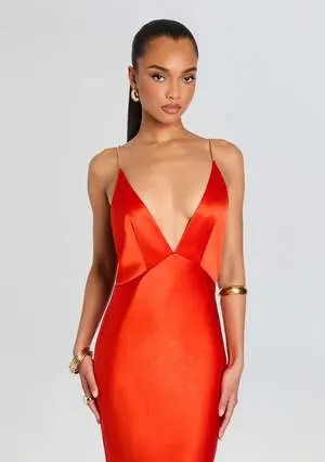 Retrofete Arianell Satin Maxi Gown With Gemstone Detail - Geranium
