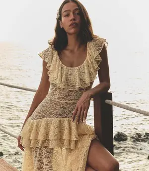 DÔEN Costine Lace Maxi Gown With Ruffled Scoop Neck