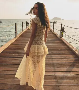 DÔEN Costine Lace Maxi Gown With Ruffled Scoop Neck