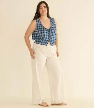 DÔEN Lavona Pant Wide Leg Cotton Poplin With Lace Details