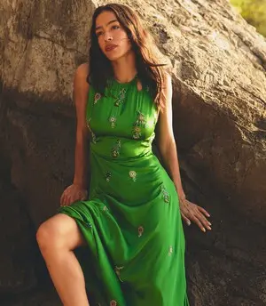 DÔEN Amari Silk Maxi Dress With Hand-beaded Floral Motifs