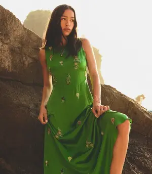 DÔEN Amari Silk Maxi Dress With Hand-beaded Floral Motifs