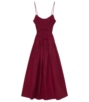 DÔEN Safia Dress In Organic Cotton Poplin - Deep Ruby