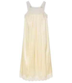 DÔEN Luciane Silk Satin Maxi Dress With Lace Yoke And Trim - Vanilla