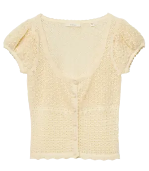 DÔEN Priscilla Cardigan With Pointelle Stitching And Puff Sleeves - Vanilla