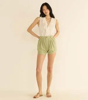 DÔEN Declan Pleated Cuffed Cotton Twill Shorts - Tea Leaf