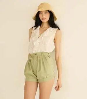 DÔEN Declan Pleated Cuffed Cotton Twill Shorts - Tea Leaf