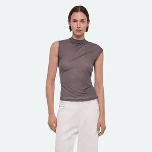 Helmut Lang Sheer Twisted Ribbed Tank - Dark Grey