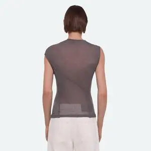 Helmut Lang Sheer Twisted Ribbed Tank - Dark Grey