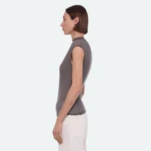 Helmut Lang Sheer Twisted Ribbed Tank - Dark Grey