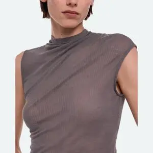 Helmut Lang Sheer Twisted Ribbed Tank - Dark Grey