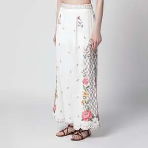 Farm Rio Embroidered Linen-blend Culotte Trousers - White