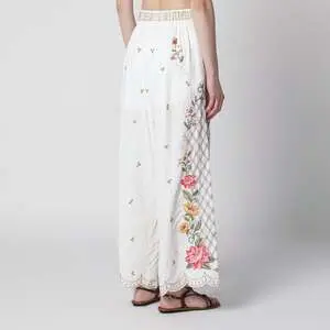 Farm Rio Embroidered Linen-blend Culotte Trousers - White