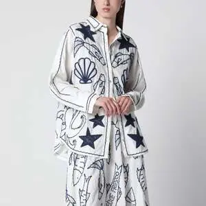 Farm Rio Embroidered Marine Motif Shirt - Multicolor
