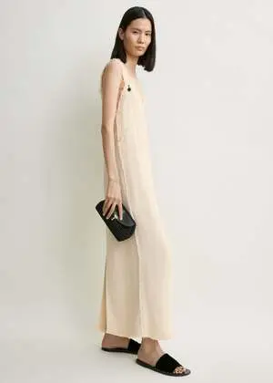 TOTEME V-neck Textured Sablé Slip Dress With Asymmetrical Straps And Raw Edges