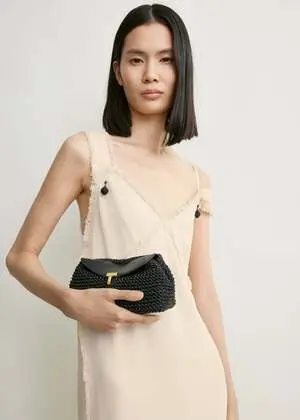 TOTEME V-neck Textured Sablé Slip Dress With Asymmetrical Straps And Raw Edges