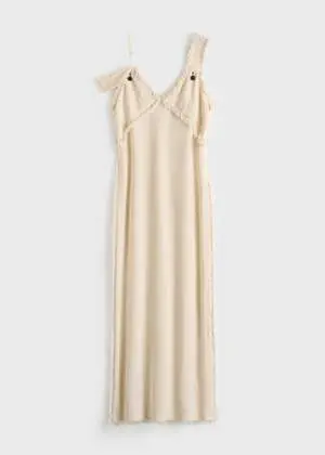 TOTEME V-neck Textured Sablé Slip Dress With Asymmetrical Straps And Raw Edges