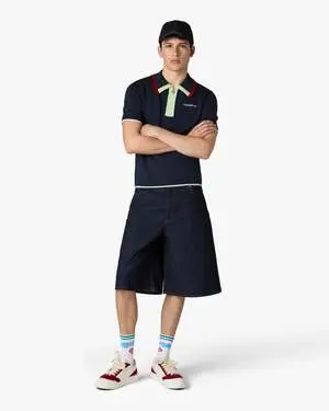 Casablanca Navy Merino Short Sleeve Polo Shirt - Multicolor