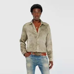 DIESEL® Shirt In Logo-jacquard Crinkled Satin - Brown