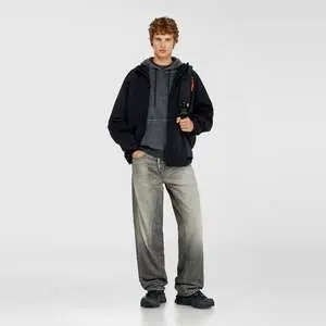 DIESEL® Textured Cotton Mesh Hoodie With Acid Wash And Graphics - Grey