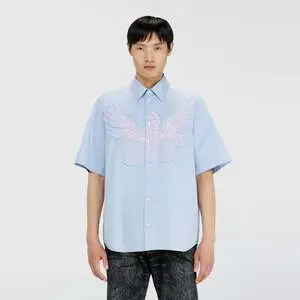 DIESEL® Striped Poplin Shirt With Embroidered Patch - Blue