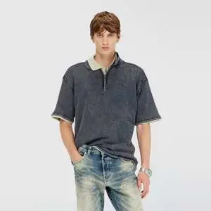 DIESEL® Mesh-jacquard Polo Shirt With Phoenix Print - Grey