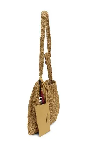 Free People Coastal Crush Straw Tote With Knotted Strap And Embellishments