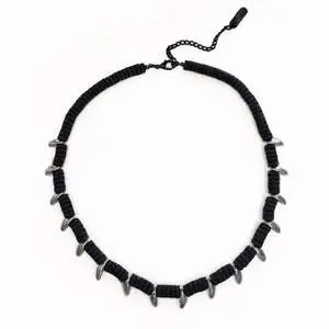 WAIWAI Black Leather And Silver Tone Spike Collar Necklace - Black/silver