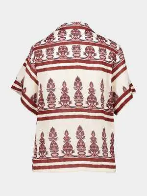 Johanna Ortiz Ecru And Wine La Creciente Printed Linen Shirt - Red