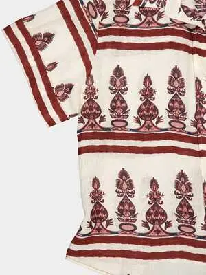 Johanna Ortiz Ecru And Wine La Creciente Printed Linen Shirt - Red