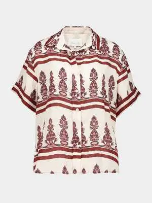 Johanna Ortiz Johanna Ortiz Ecru And Wine La Creciente Printed Linen Shirt Red