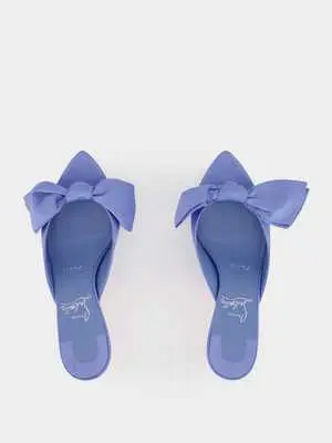 CHRISTIAN LOUBOUTIN Ceruleo Silk Bow Kitten Heel Mules - Blue