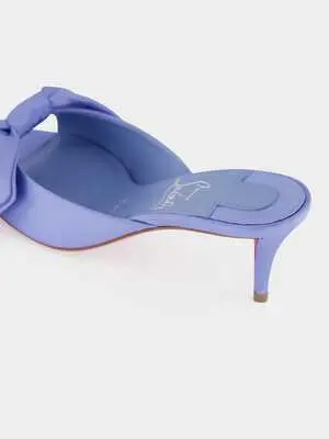 CHRISTIAN LOUBOUTIN Ceruleo Silk Bow Kitten Heel Mules - Blue