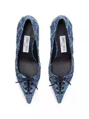 JIMMY CHOO Scarlett 50 Lace-up Pumps In Crosshatch Denim