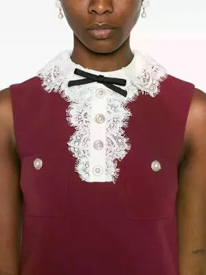 SELF-PORTRAIT Burgundy Lace-trimmed Bow Detail Dress