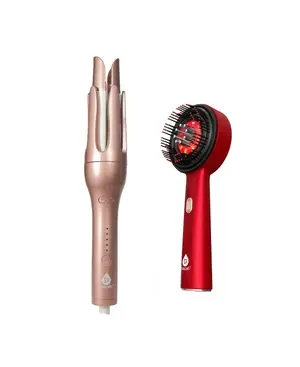 PURSONIC Led Scalp Therapy Brush + Professional Automatic Curling Iron - Red