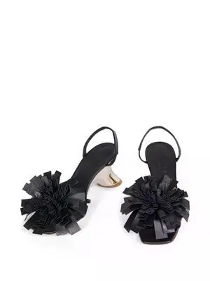 A.W.A.K.E. Mode Linda Leather Pom-pom Wedge Sandals