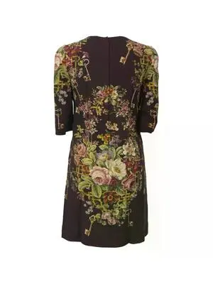 Dolce & Gabbana Multicolor Floral And Key Print Mini Dress