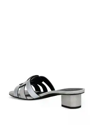 Furla Metallic Suede Logo Detail Block Heel Sandals