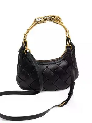 LOLA CASADEMUNT Woven Panther Handle Tote Bag - Black