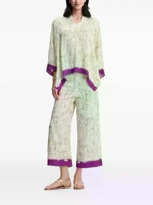 Shanghai Tang Mulberry Silk Palazzo Pants - Neutrals