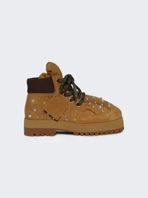 AHDIID Crystal And Pearl Embellished Suede Boots