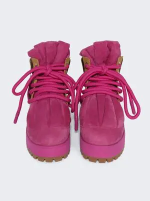 AHDIID Suede Lace-up Boots - Pink