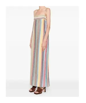 Staud Sleeveless Striped Maxi Dress With Square Neckline