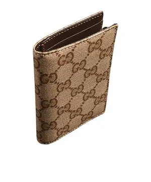 Gucci Gg Card Case - Sand And Dark Brown